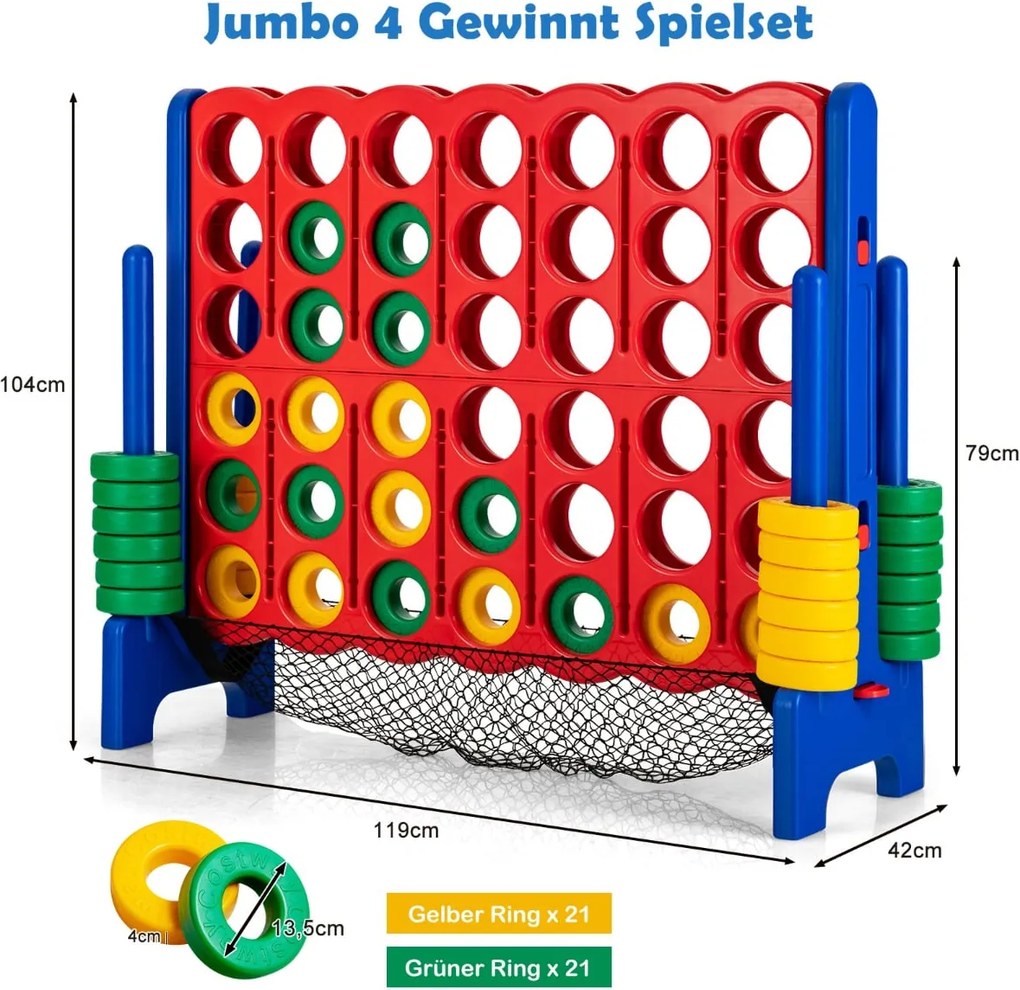 Costway Jumbo sada 4 v řadě 119 cm velká hra pro děti čtyř v řadě, modrý