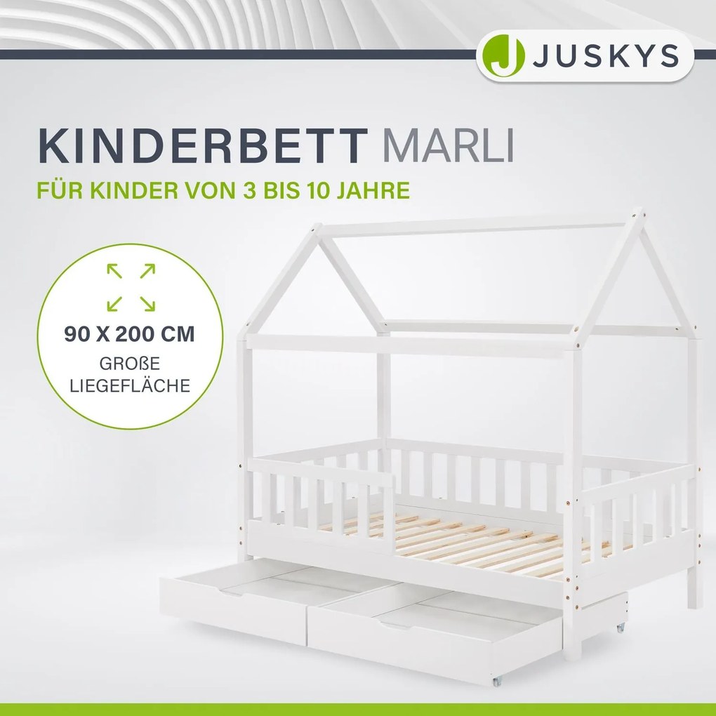 Juskys Dětská domečková postel Marli 90 × 200 cm se zásuvkami Barva: mátová, Velikost: 90 × 200 cm