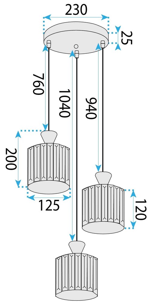 Toolight Závěsné osvětlení Modern D82 EBT025-3CP černé