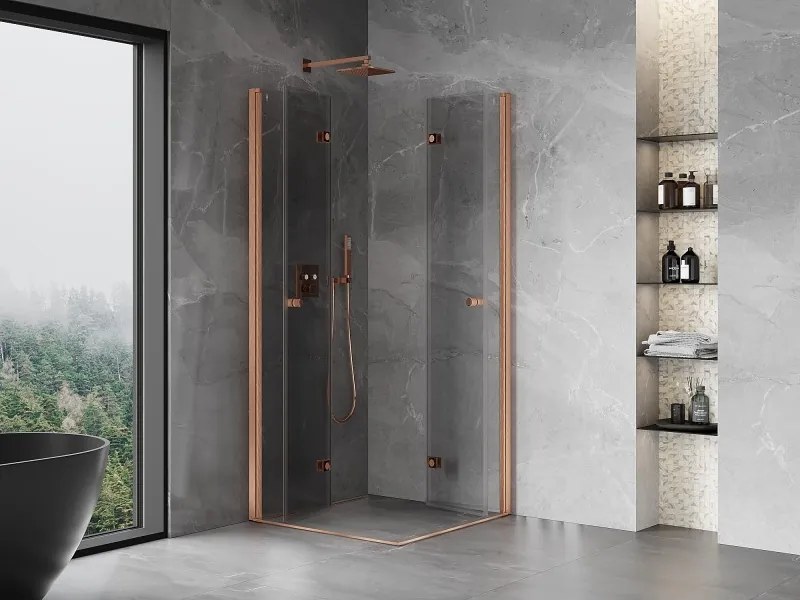 Mexen Mist-F Duo, skládací sprchový kout 70 x 70 cm, průhledný, broušená měď - 8A6-070L-070P-65-00