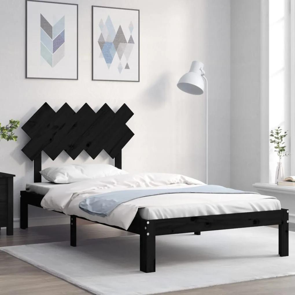 Rám postele s čelem černý 100 x 200 cm masivní dřevo,  3193720