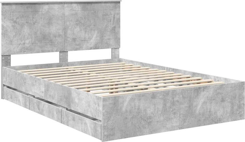 Rám postele s čelo Betonově šedá 150 x 200 cm Inženýrské dřevo 3409450