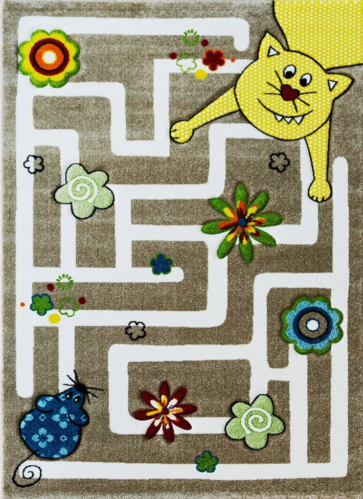 BE Dětský koberec Smart Kids 22303 BEIGE - béžový obdélníkový, bludiště Rozměr: 120x180 cm