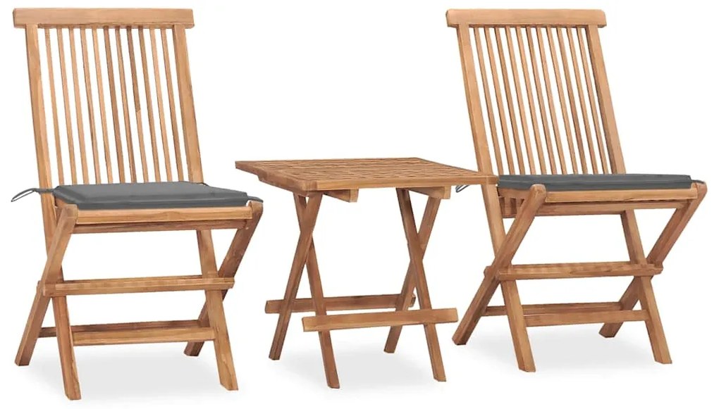 3dílný skládací zahradní jídelní set s poduškou masivní teak 3063199