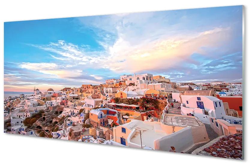 akrylový obraz Řecko panorama města západu slunce 125x50 cm