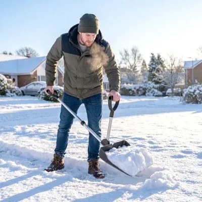 Outsunny Sněhový pluh 45 cm široký, plastová lopata na sníh s ergonomickou přídavnou rukojetí, odháněč sněhu s hliníkovou násadou a kovovým okrajem