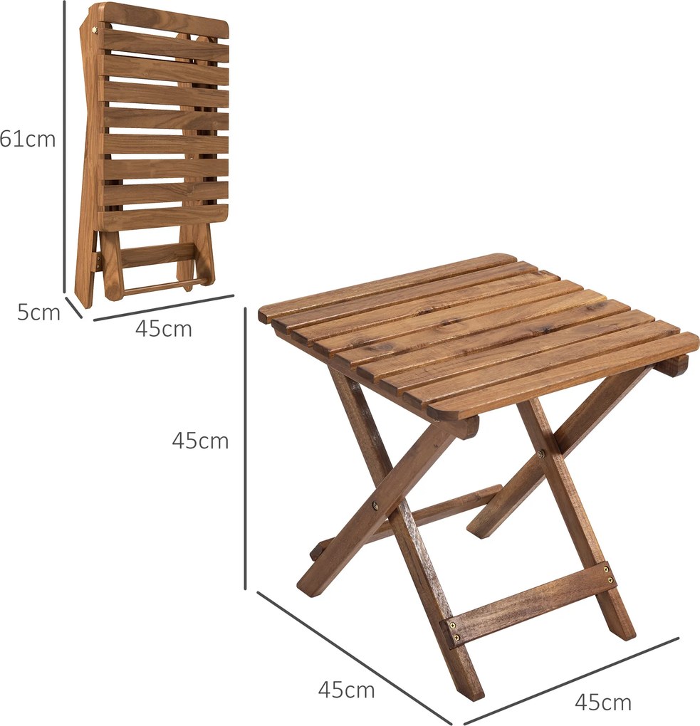Venkovní sada 2 skládacích dřevěných stolků Outsunny pro zahradu a balkon, teak 45x45x45cm, ideální na terasu | Aosom.de