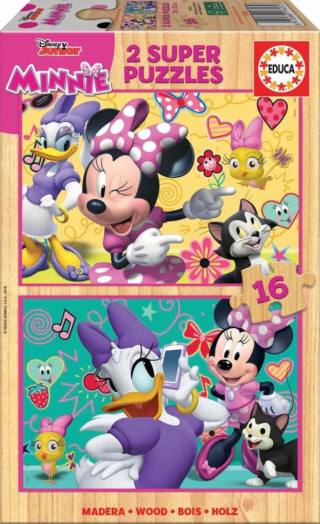 Puzzle educa dřevěné puzzle minnie a daisy 2x16 dílků