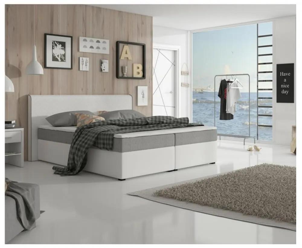 Komfortní postel, šedá látka / bílá ekokůže, 160x200, NOVARA KOMFORT