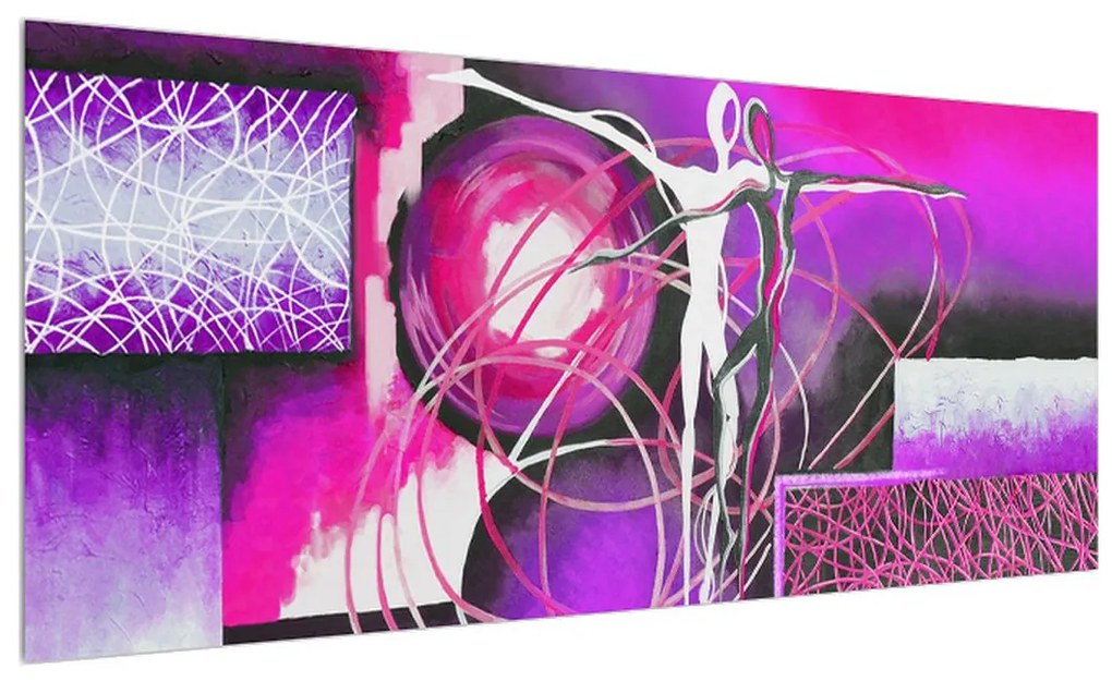Abstraktní obraz fialových tanečníků (100x40 cm)