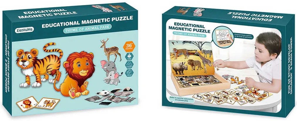 _Ostatní 1_ Puzzle magnetické na desce Safari skládačka s předlohami v krabici 11086