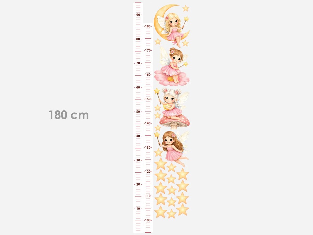 Metr růžové víly samolepky na zeď pro dívky výška 160 cm