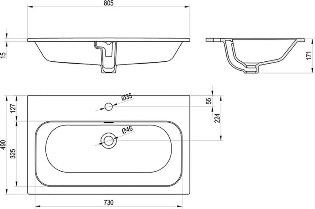 Ravak Chrome Slim - Umyvadlo 81x49 cm, s přepadem, otvor pro baterii, bílá XJX01180002