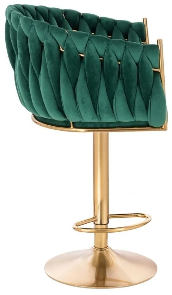 LuxuryForm DESIGN Barová židle NORDEN VELUR na zlaté kulaté podstavě - zelená