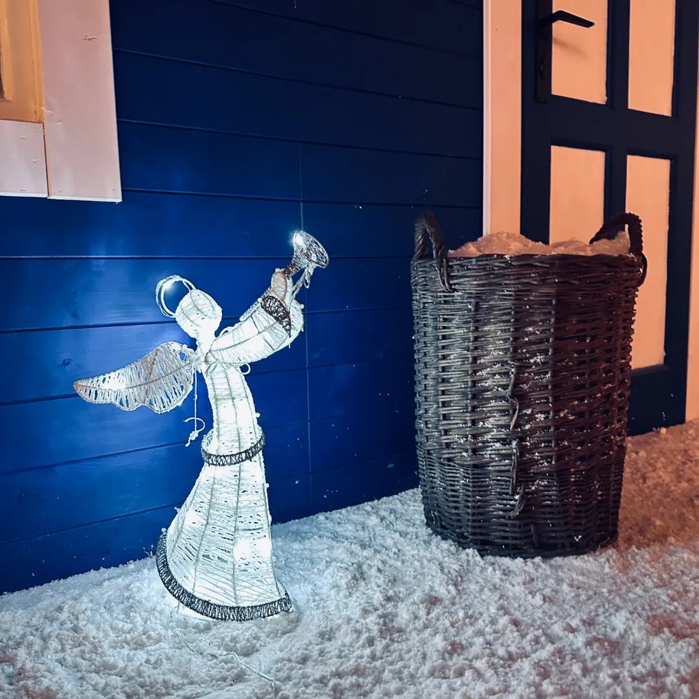 3D LED svítící anděl venkovní s trubkou 50 cm, ledově bílá s Flash, IP44, 24 V