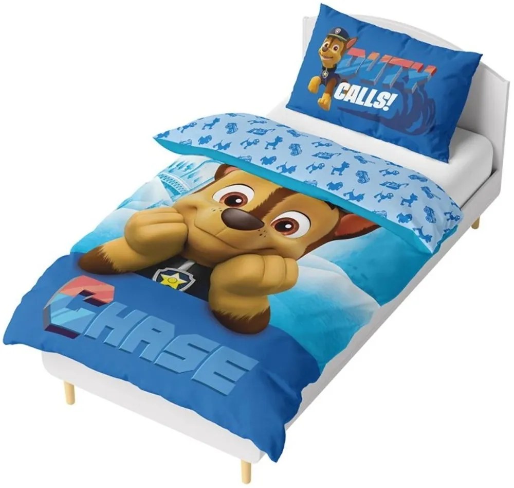 Bavlněné ložní povlečení Tlapková patrola - Paw Patrol - motiv policista Chase - 100% bavlna - 70x90 cm + 140x200 cm