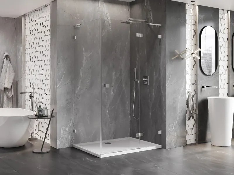 Mexen Lunar L, výklopný sprchový kout pravý 80 x 90 cm, čiré sklo, chromový profil, 834L-080-090-01-00-P