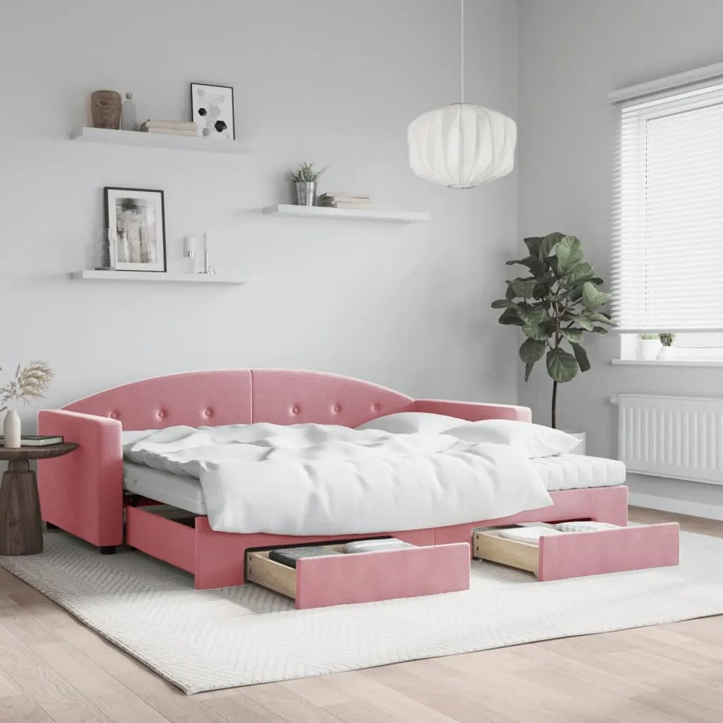 Válenda s přistýlkou a zásuvkami růžová 90 x 200 cm samet 3197376