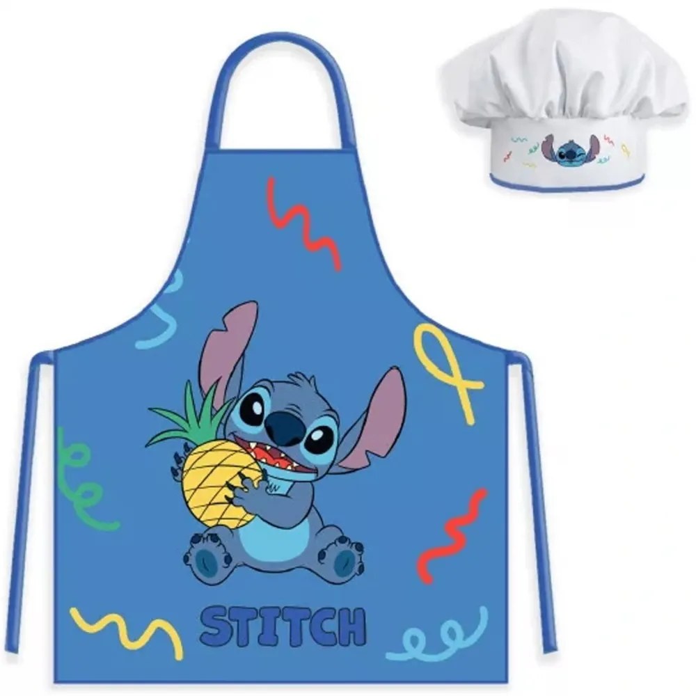 Dětská zástěra s kuchařskou čepicí Stitch s ananasem - 2 díly - pro děti 3-8 let