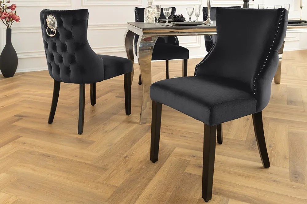 Designová židle Queen Lví hlava černý samet