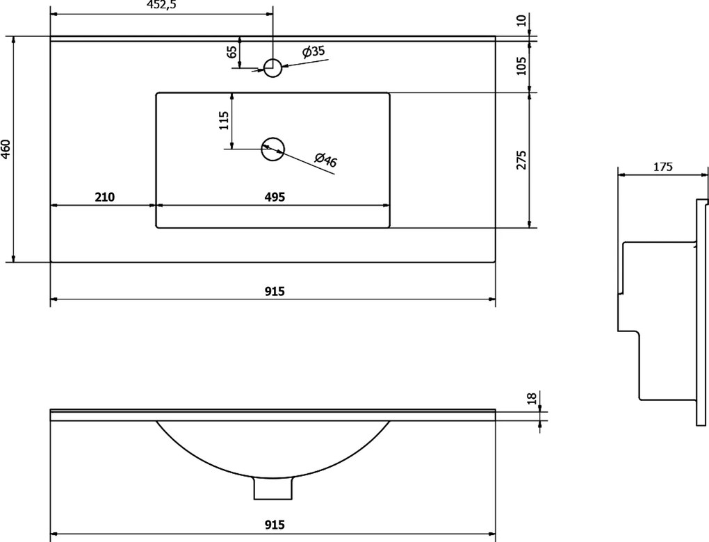 Sapho Sapho, SLIM keramické umyvadlo 90x46cm, nábytkové, 1601-90