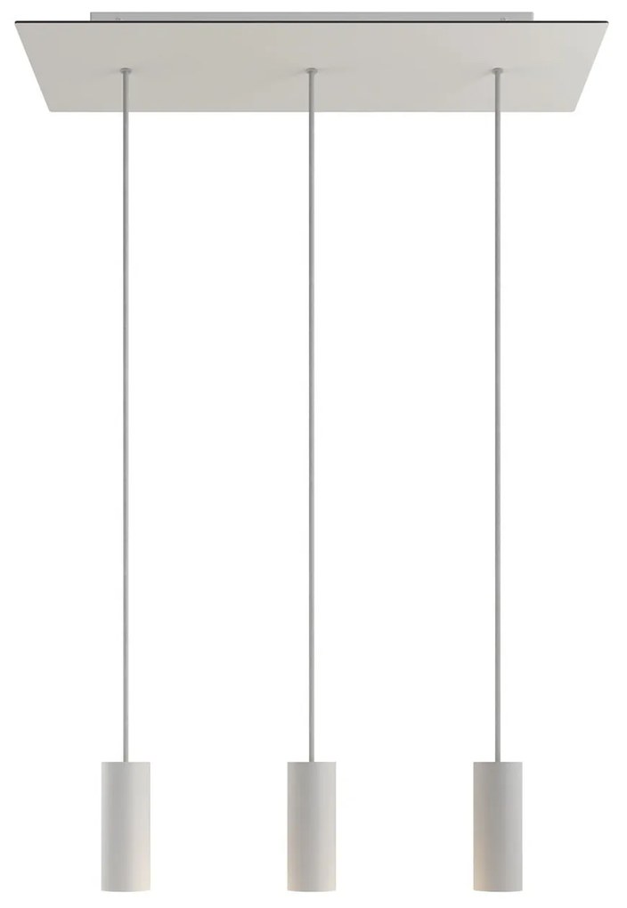 creative cables Závěsná lampa se 3 světly, s obdélníkovým XXL baldachýnem Rose-one, textilním kabelem a kovovými stínidly Tub-E14 Barva: Matný černý dibond