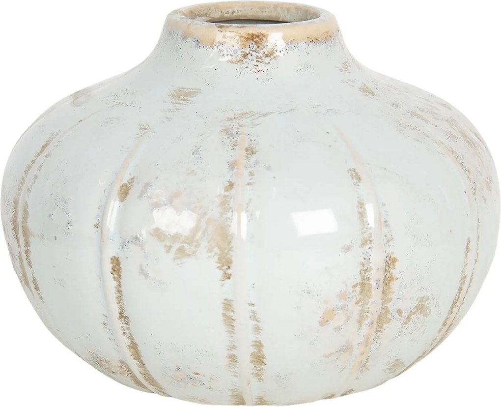 Pastelově modrá keramická váza s patinou - Ø 18*13 cm