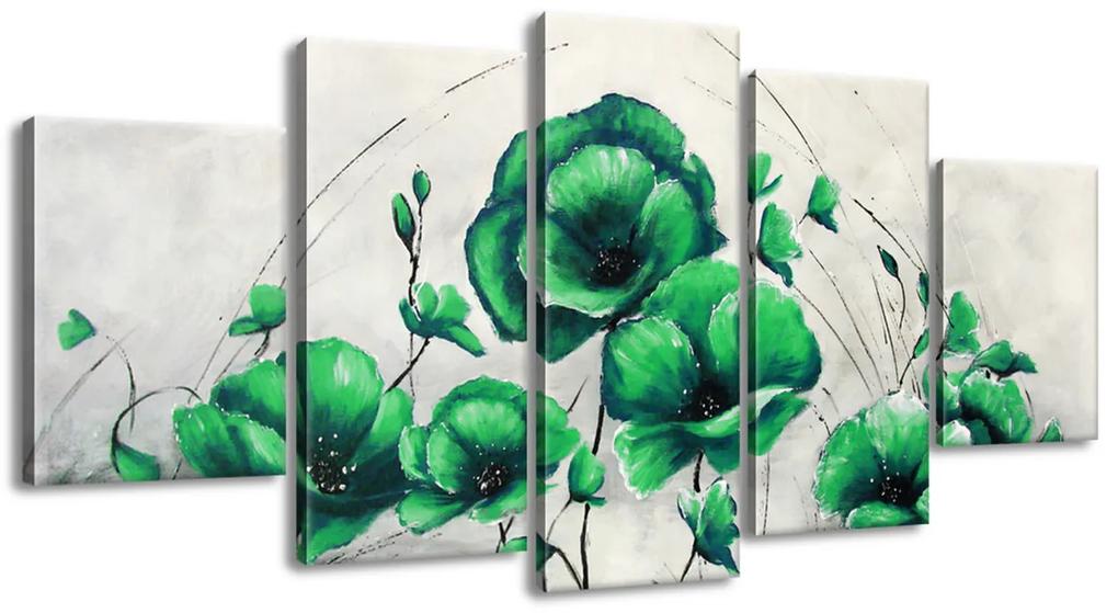 Gario Ručně malovaný obraz Zelené Vlčí máky - 5 dílný Rozměry: 150 x 105 cm