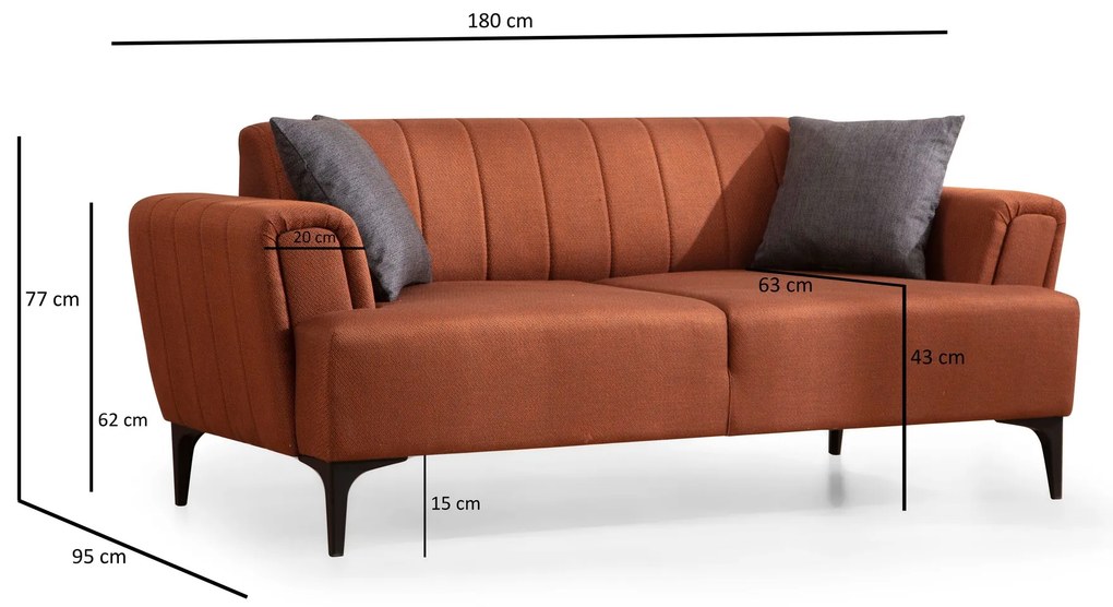 Hanah Home Dvoumístná pohovka HAMLET červenooranžová 180 cm