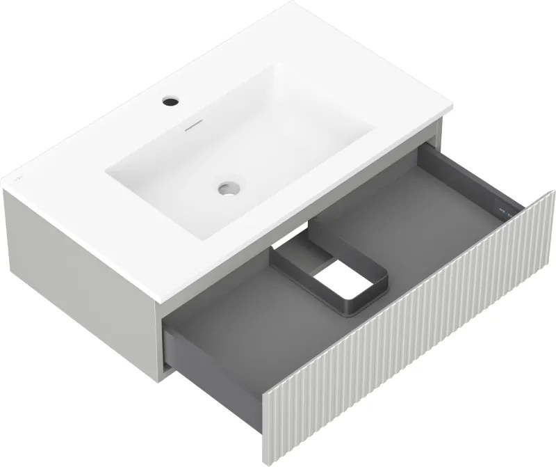 Mexen Rivel, koupelnová skříňka 80 cm s umyvadlem Otis, 1 zásuvka, drážkovaná, šedá matná/bílá, 91A20-08023-1-BF62-W18M01