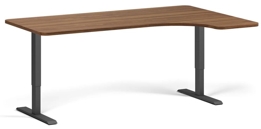 Polohovací stůl se zaoblenými rohy, 180x120 cm, 2 motory, L/P, černá podnož, ořech