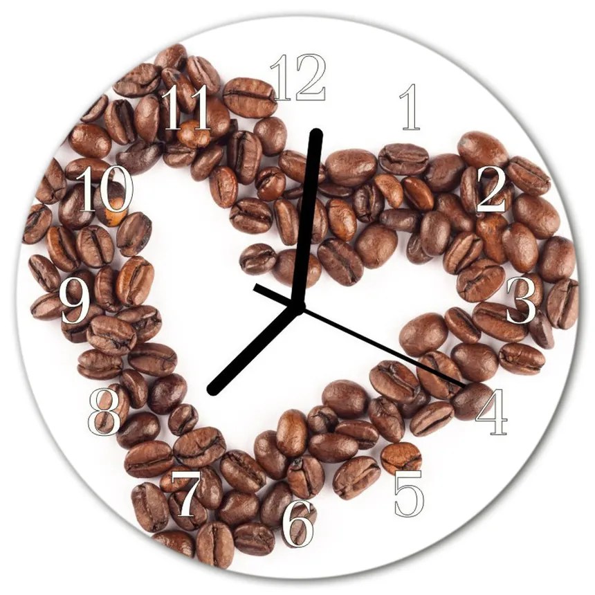 Skleněné hodiny kulaté Zrnková káva fi 30 cm