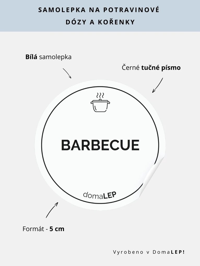 Samolepka na kořenky BARBECUE bílá 5 cm tučné písmo