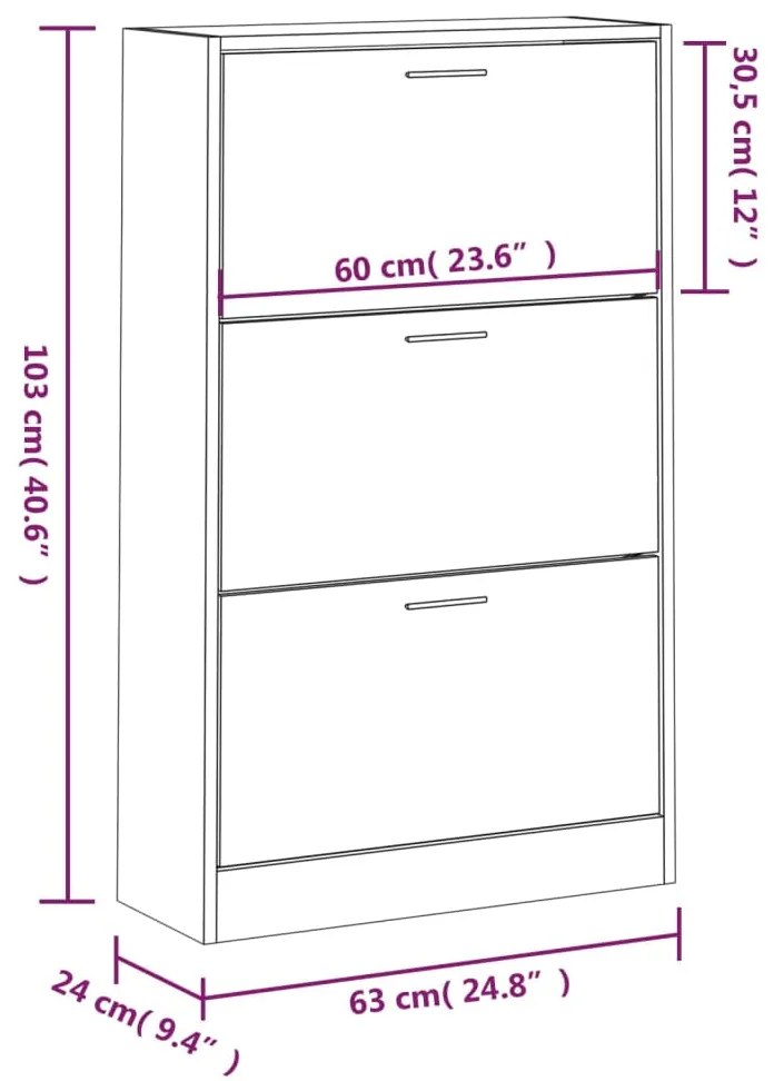 Botník černý 63x24x103 cm kompozitní dřevo - Default Title