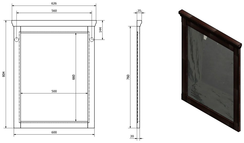 Sapho CROSS zrcadlo v dřevěném rámu 600x800mm, mahagon - CR011