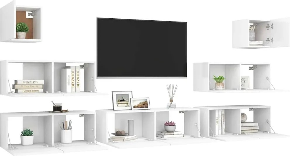 7dílný set TV skříněk bílý kompozitní dřevo 3078713