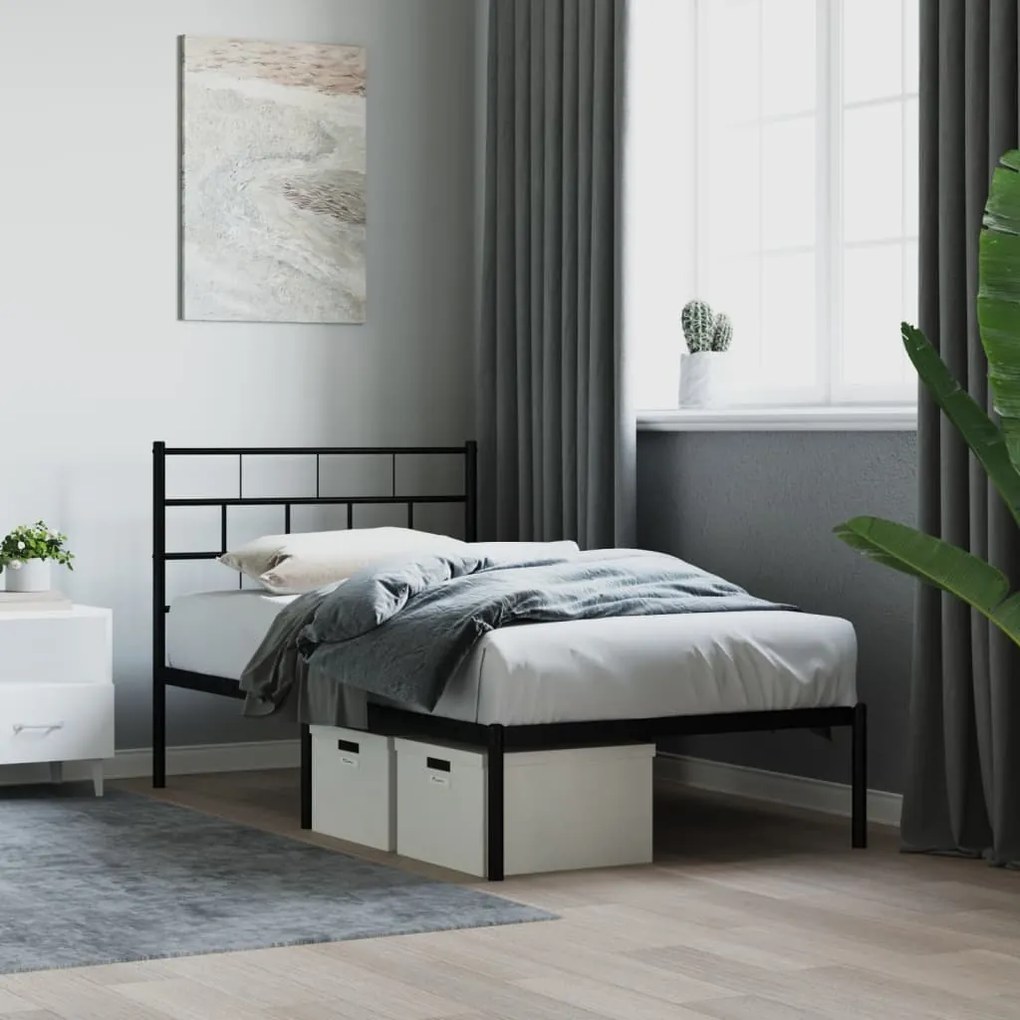 Kovový rám postele bez matrace s čelem bílý 75 x 190 cm