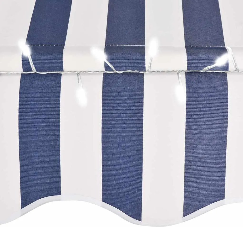 Ručně zatahovací markýza s LED světlem 150 cm modrobílá 145842