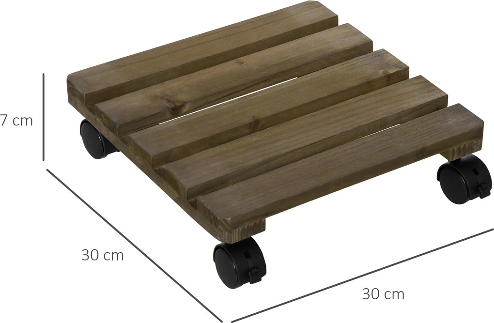 Outsunny sada 2 válečků na rostliny na kolečkách s brzdami 30x30cm tmavě hnědá pro vnitřní i venkovní použití | Aosom.de