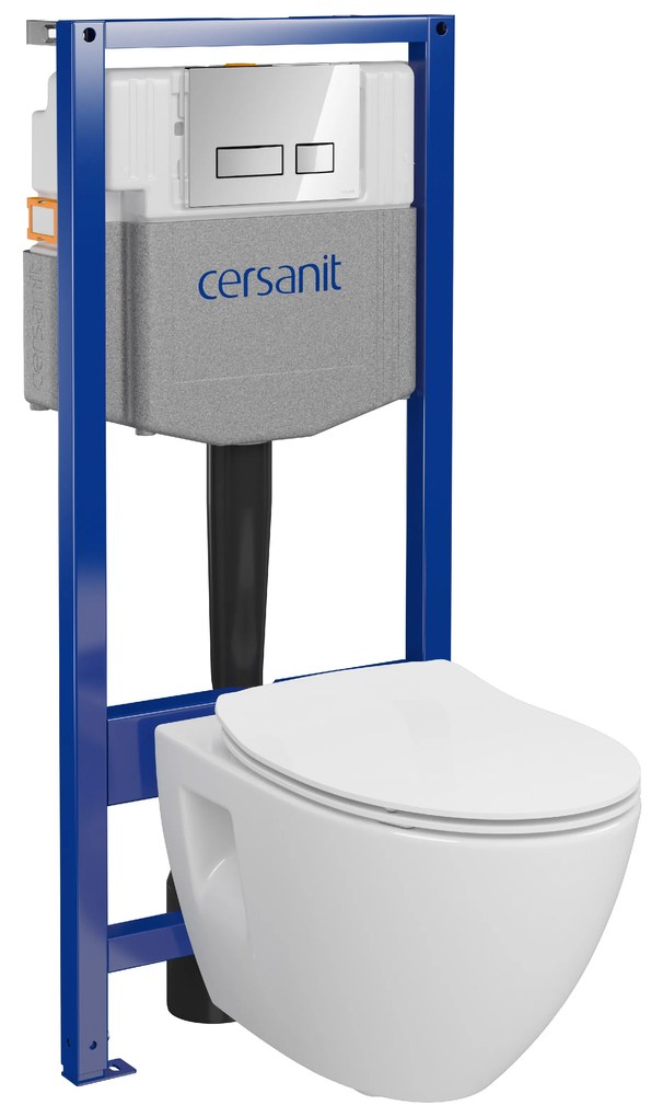 Cersanit Moduo, System50 MECH podomítkový rám + závěsná wc mísa Moduo Plus CleanOn + chromové tlačítko MOVI II, S701-769