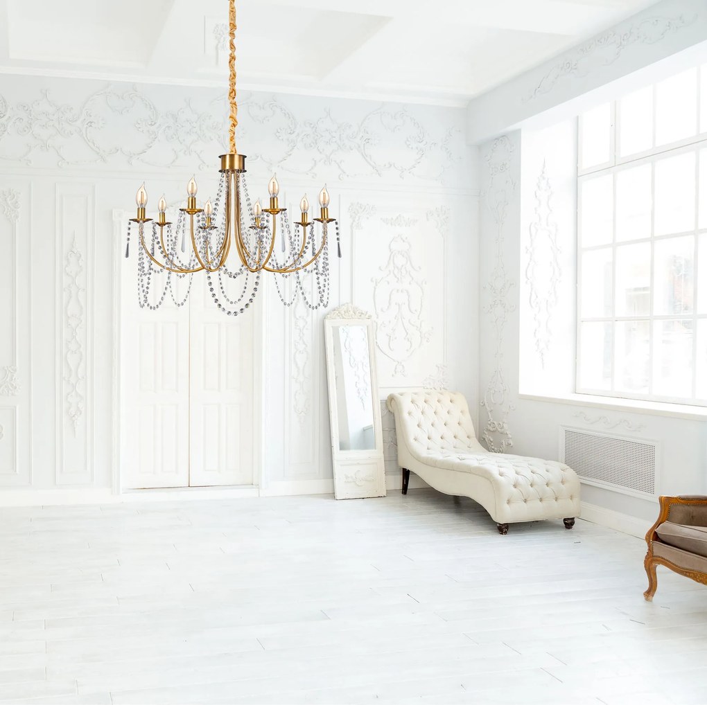 Toolight - Křišťálový lustr Glamour APP765, zlatá, OSW-08485