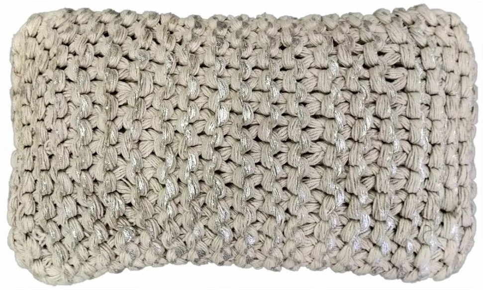 Béžovo-stříbrný polštář s velkými oky Kian Rope - 30*50 cm