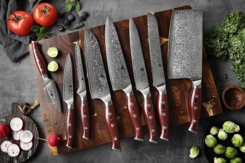 KnifeBoss kuchářský damaškový nůž Santoku 7.5" (190 mm) Black & Red VG-10