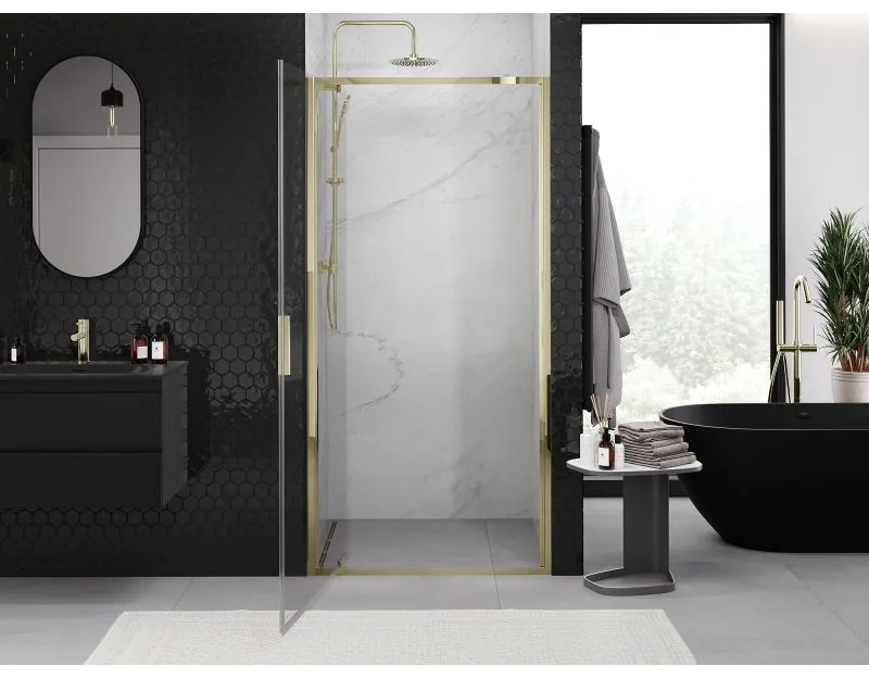 Mexen Exo, výklopné sprchové dveře 85 cm, čiré sklo, zlatá, 8181-085-000-50-00