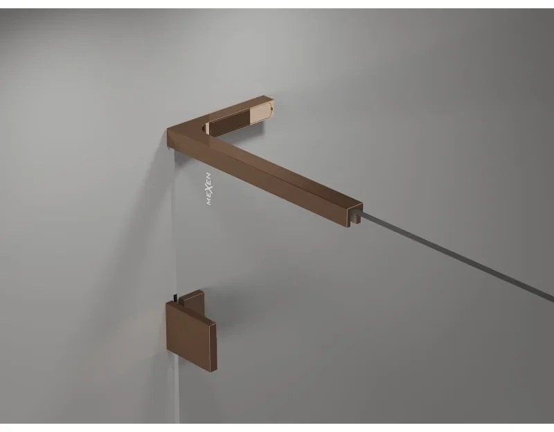 Mexen Lunar, L pětiúhelníkový sprchový kout s pravým sklonem 80 x 100 cm, 8mm čiré sklo, profil růžové zlato, 831L-080P-100L-60-00-P