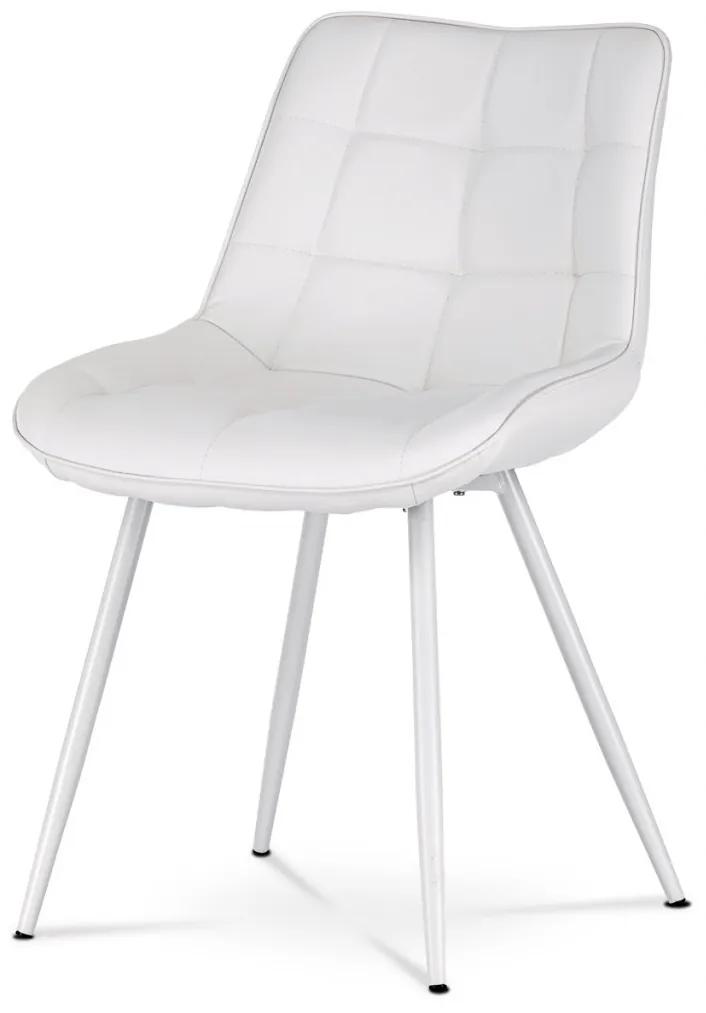 Jídelní židle, potah bílá ekokôže, kovové nohy, bílý mat DCH-416 WT