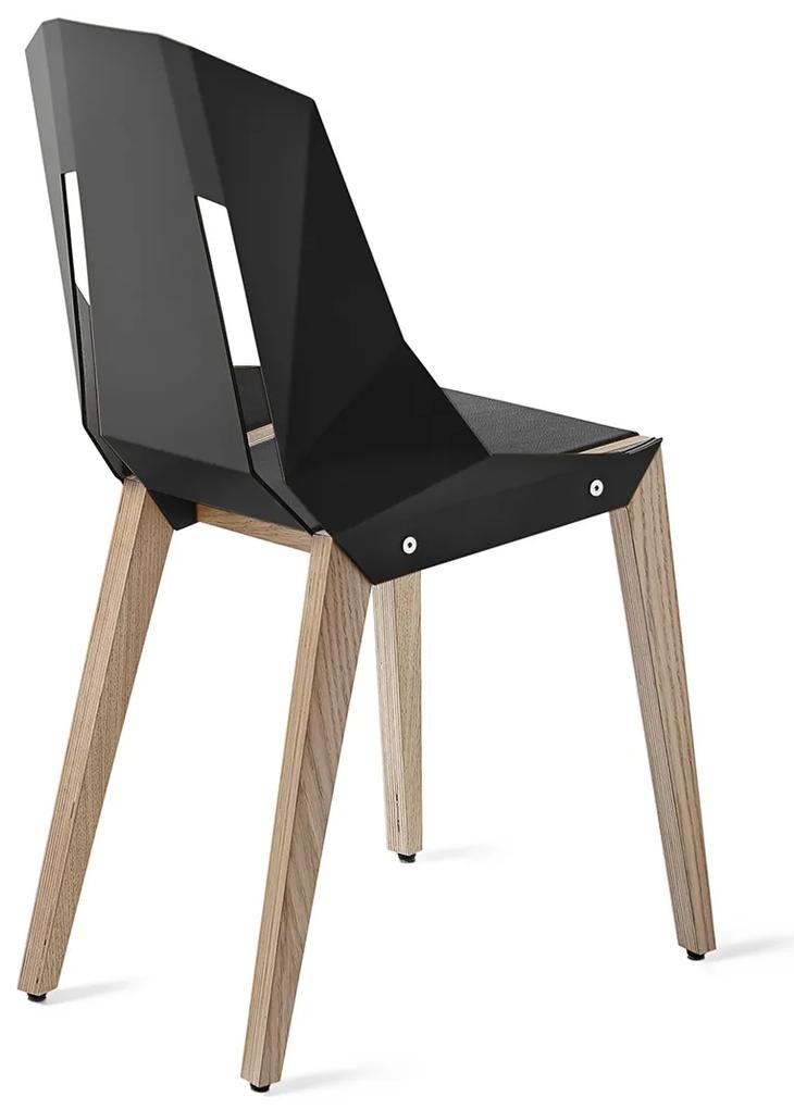 Černá koženková jídelní židle Tabanda DIAGO s dubovou podnoží