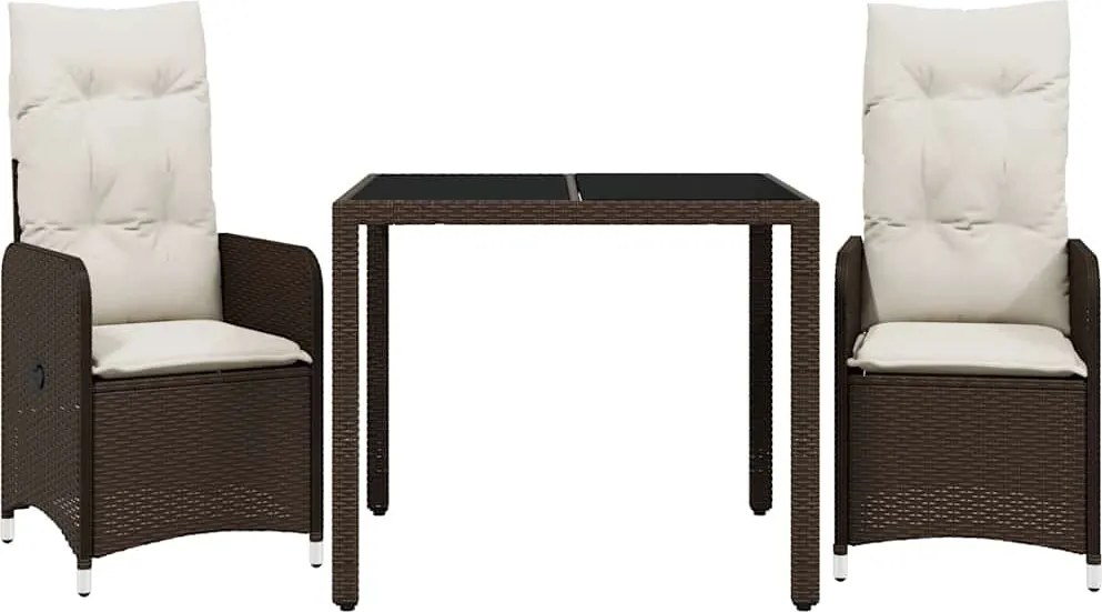 3dílný zahradní bistro set s poduškami hnědý polyratan 3277063