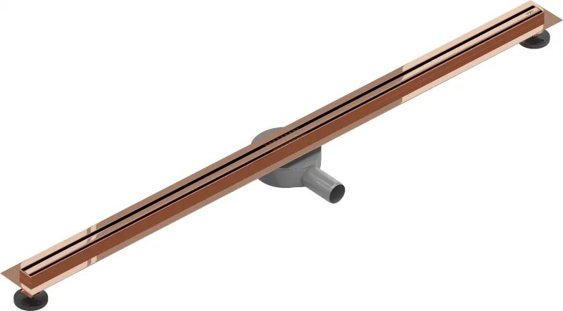 Mexen Flat nerezový sprchový žlab s rotačním 360° sifonem 120 cm, vzor SLIM, růžovo-zlatá, 1641120