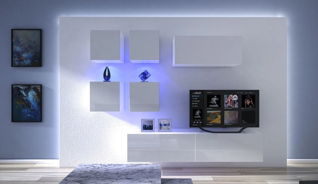 Ral Obývací stěna SPRINGFIELD 1, 220 cm - Bílý lesk